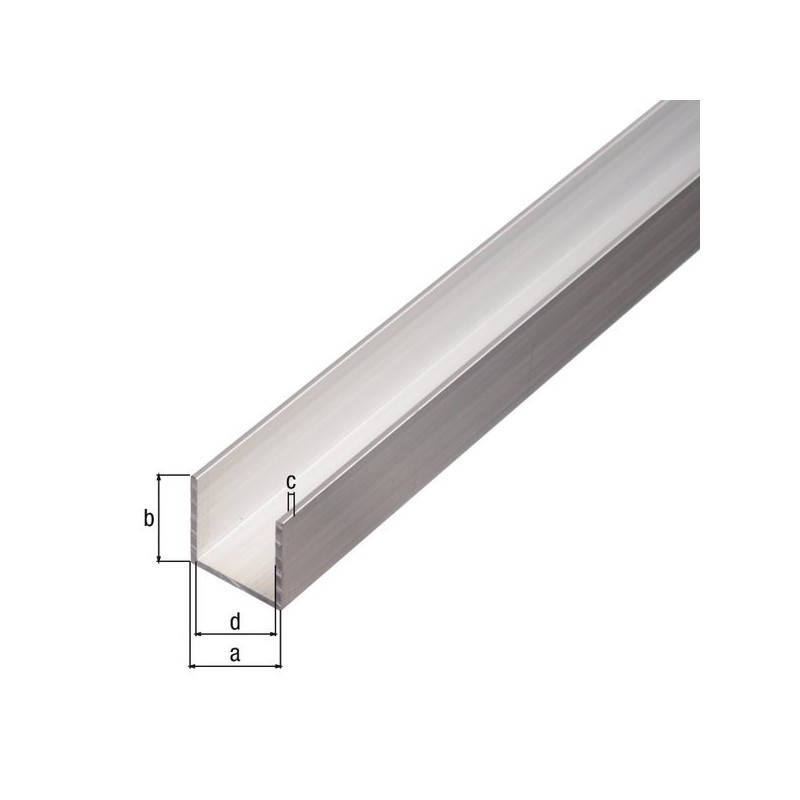 Perfil en U de aluminio anodizado plata de 1 metro de longitud.. Tienda ...
